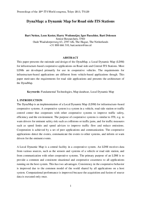 (PDF) DynaMap: A Dynamic Map for Road Side ITS Stations