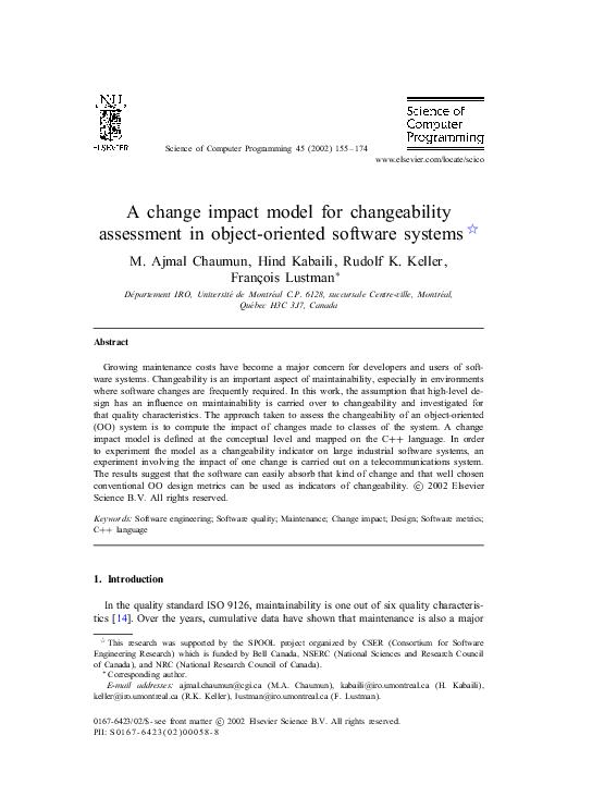 (PDF) A change impact model for changeability assessment in object ...