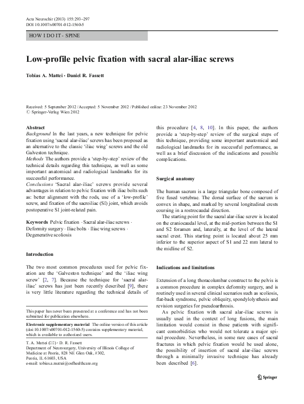 (PDF) Low-profile pelvic fixation with sacral alar-iliac screws