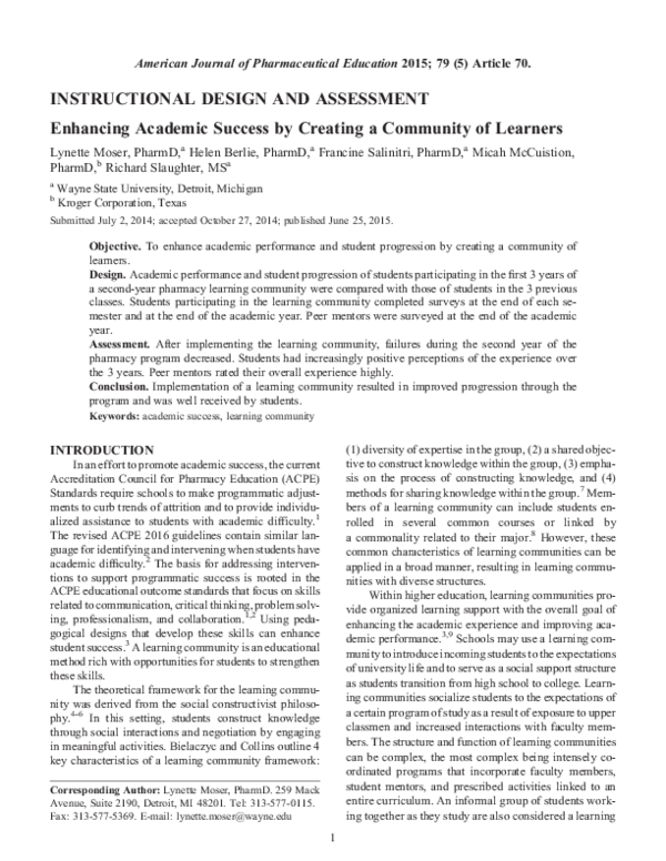(PDF) INSTRUCTIONAL DESIGN AND ASSESSMENT Enhancing Academic Success by ...