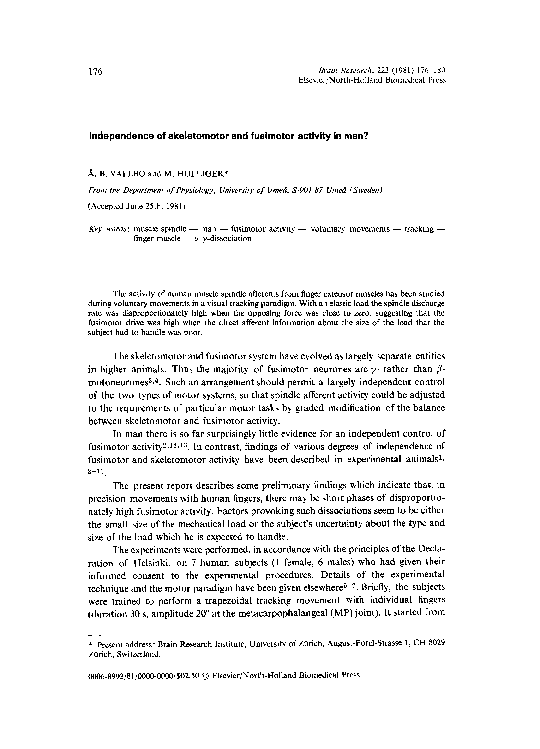 (PDF) Independence of skeletomotor and fusimotor activity in man?
