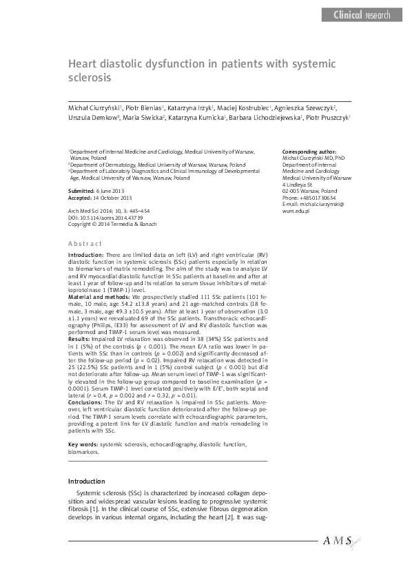 (PDF) Heart diastolic dysfunction in patients with systemic sclerosis