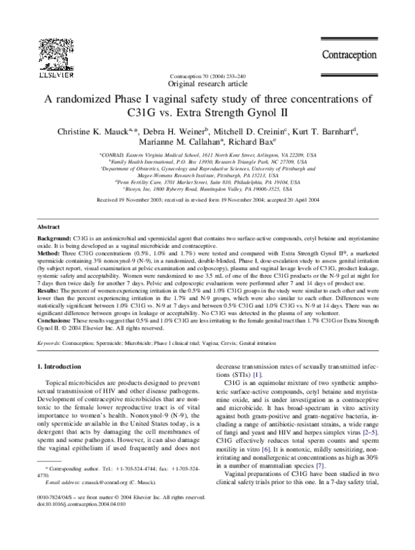 (PDF) A randomized Phase I vaginal safety study of three concentrations ...