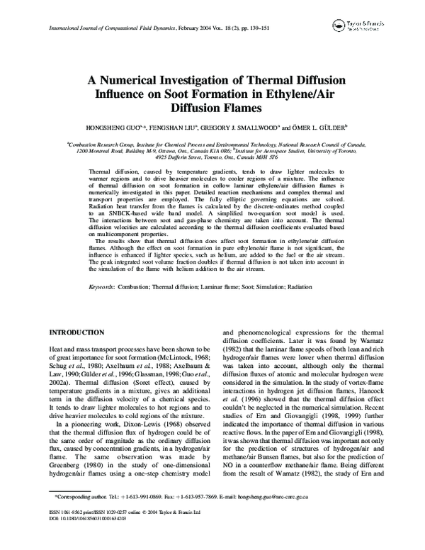(PDF) A Numerical Investigation of Thermal Diffusion Influence on Soot Formation in Ethylene/Air ...