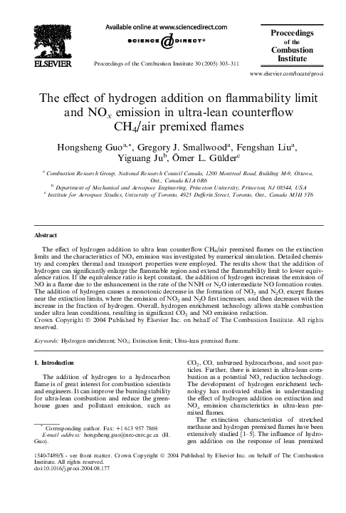 (PDF) Effect of Hydrogen Enrichment on Flammability Limit and NOx Emission in Ultra-lean ...