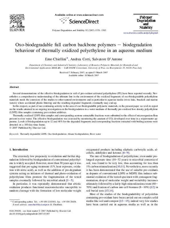 (PDF) Oxo-biodegradable full carbon backbone polymers – biodegradation ...
