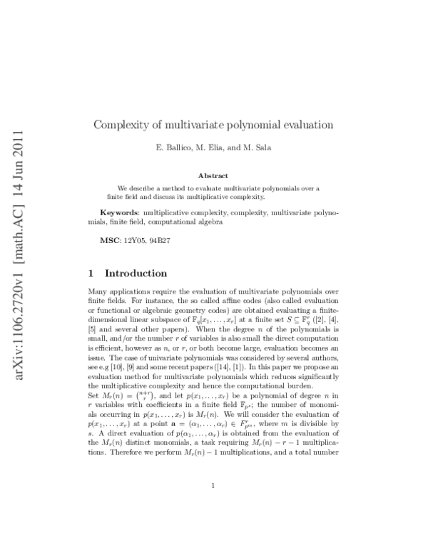 Pdf Complexity Of Multivariate Polynomial Evaluation