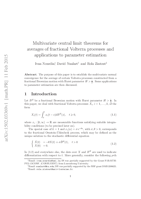 (PDF) Multivariate central limit theorems for averages of fractional ...