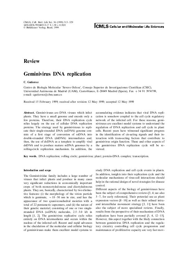 (PDF) Geminivirus DNA replication