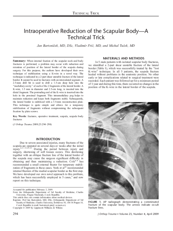 (PDF) Intraoperative Reduction of the Scapular Body-A Technical Trick