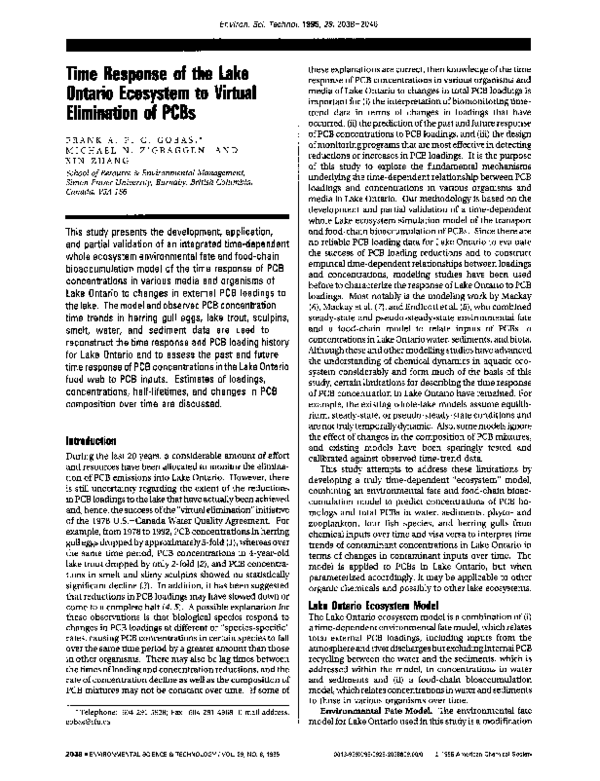 (PDF) Time Response of the Lake Ontario Ecosystem to Virtual ...