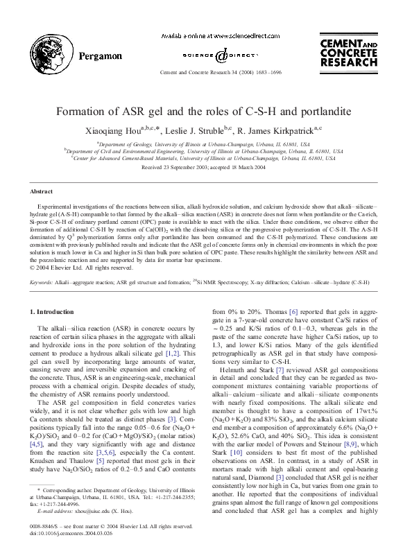 (PDF) Formation of ASR gel and the roles of C-S-H and portlandite