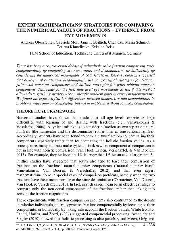 (PDF) Expert mathematicians' strategies for comparing the numerical ...