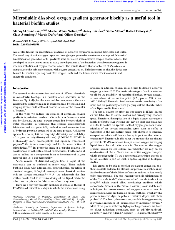 (PDF) Microfluidic dissolved oxygen gradient generator biochip as a ...