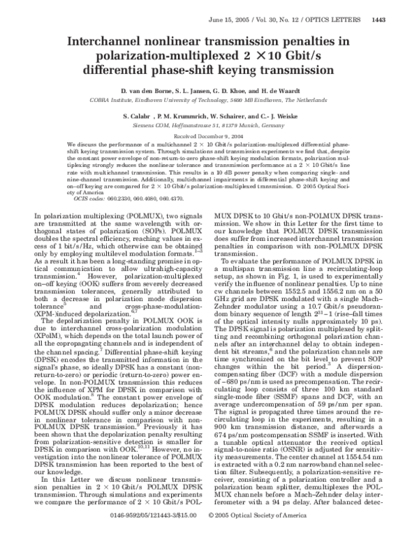 (PDF) Interchannel nonlinear transmission penalties in polarization-multiplexed 2×10 Gbit/s ...