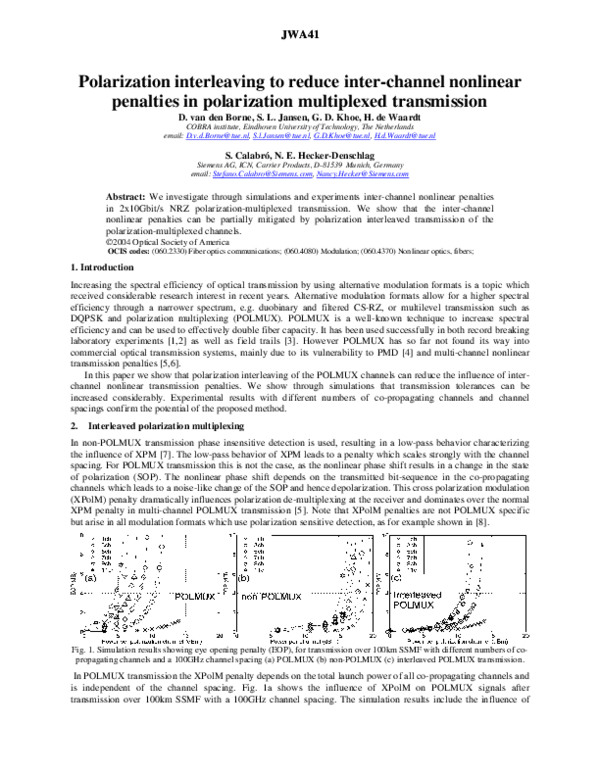 (PDF) Polarization interleaving to reduce inter-channel nonlinear penalties in polarization ...