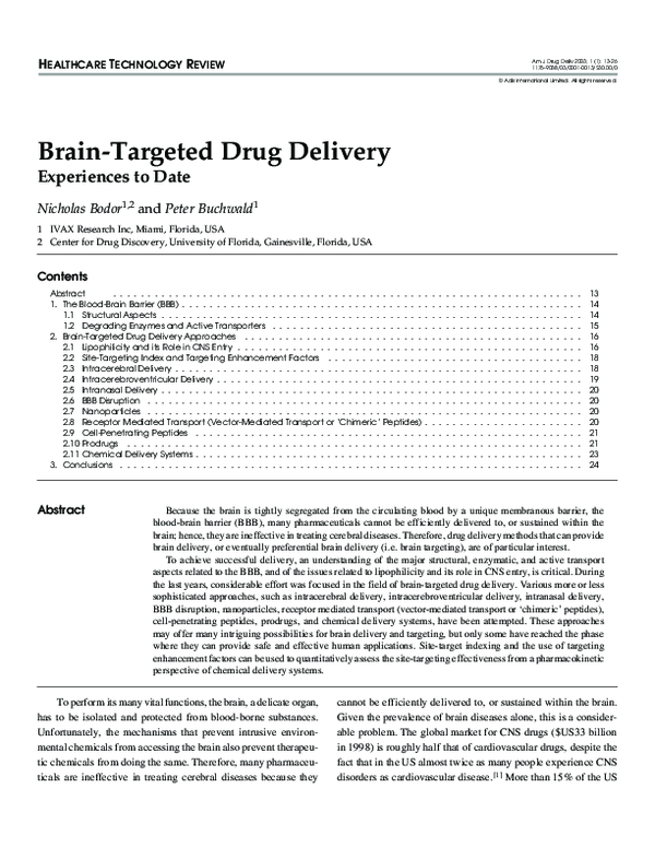 (PDF) Brain-Targeted Drug Delivery