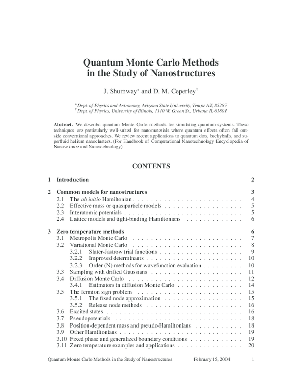 (PDF) Quantum Monte Carlo methods in the study of nanostructures | David Ceperley - Academia.edu