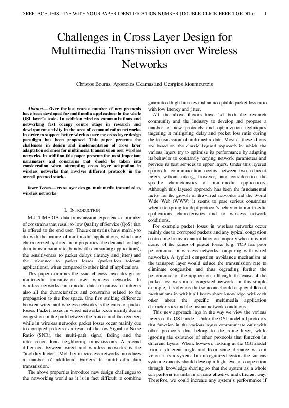 Pdf Challenges In Cross Layer Design For Multimedia Transmission Over Wireless Networks
