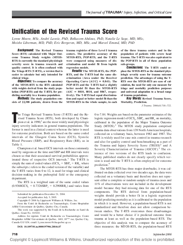 (PDF) Unification of the Revised Trauma Score