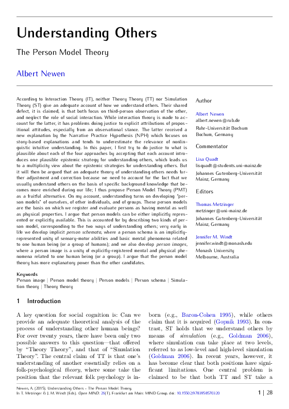 (PDF) Understanding Others: The Person Model Theory