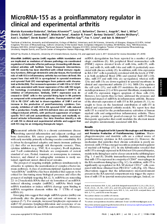 (PDF) MicroRNA-155 as a proinflammatory regulator in clinical and ...
