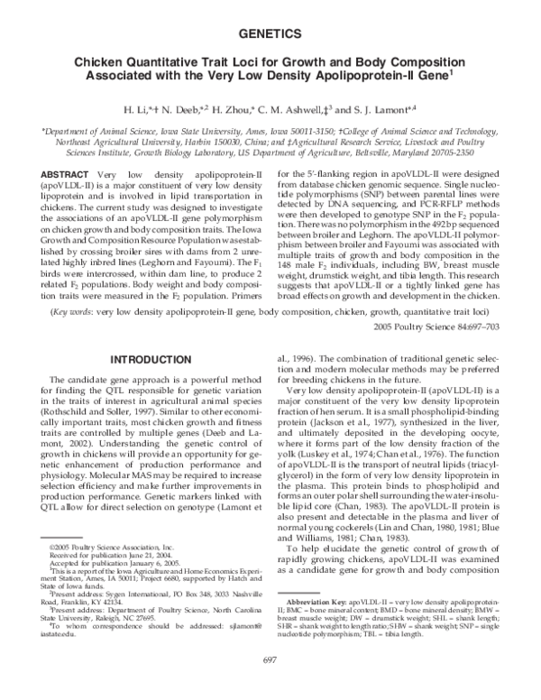 Pdf Chicken Quantitative Trait Loci For Growth And Body Composition