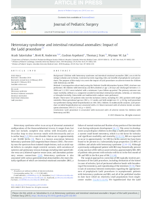 (PDF) Heterotaxy Syndrome and Intestinal Rotational Anomalies: Impact ...