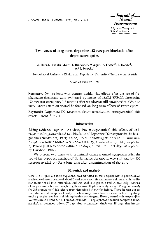 (PDF) Two cases of long term dopamine D2 receptor blockade after depot ...