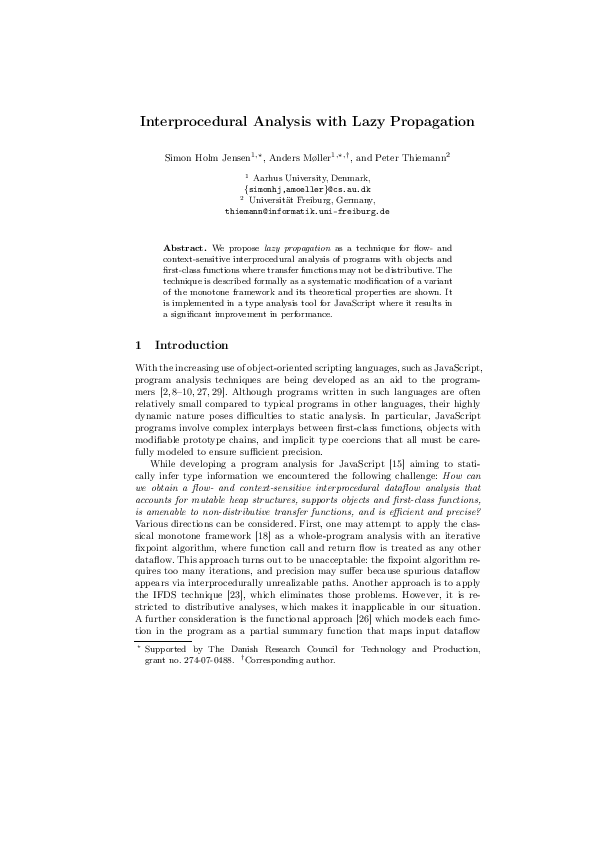 (PDF) Interprocedural Analysis with Lazy Propagation | Peter Thiemann - Academia.edu
