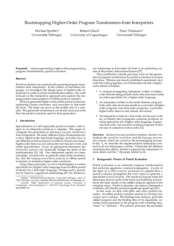 (PDF) Bootstrapping higher-order program transformers from interpreters