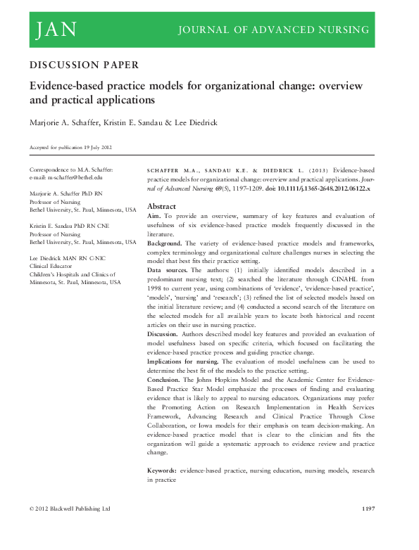 (PDF) Evidence-based practice models for organizational change ...