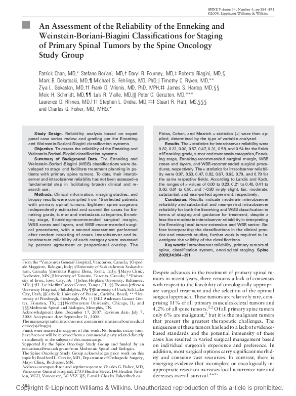 (PDF) An Assessment of the Reliability of the Enneking and Weinstein ...