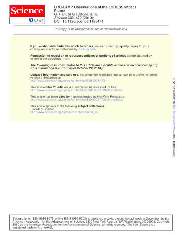 (PDF) LRO-LAMP observations of the LCROSS impact plume