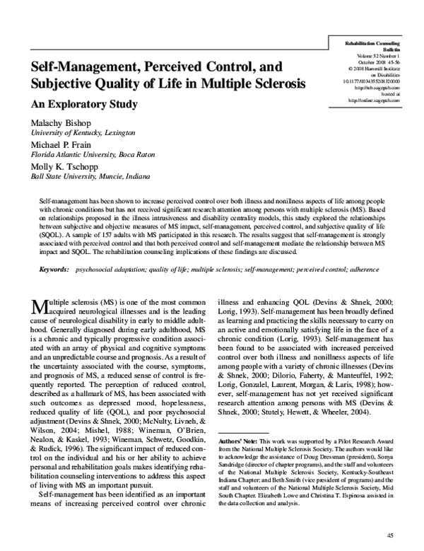 (PDF) Facilitators and Barriers and Self-management in Adults With Multiple Sclerosis | Wallette ...