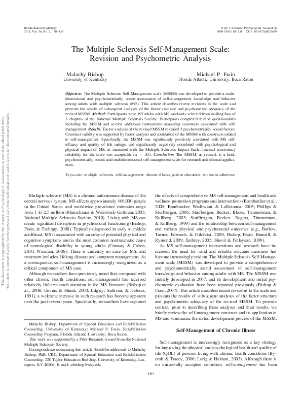 (PDF) The Multiple Sclerosis Self-Management Scale: Revision and ...