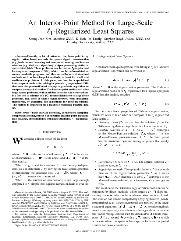 (PDF) An Interior-Point Method for Large-Scale $\ell_1$ -Regularized ...