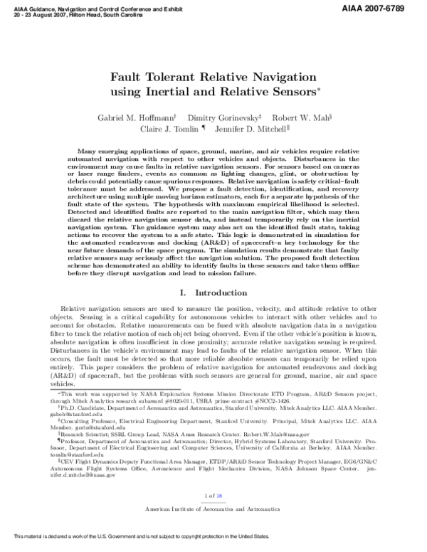 Pdf Fault Tolerant Relative Navigation Using Inertial And Relative