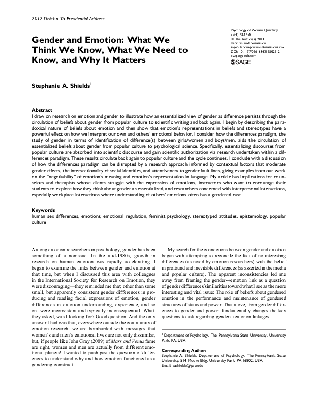 (PDF) Gender and emotion