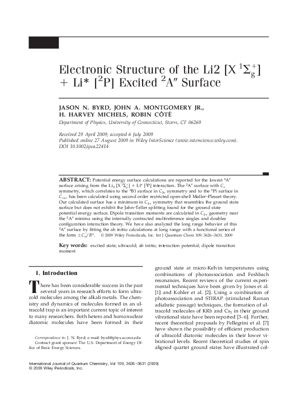 (PDF) Electronic Structure of the Li2 [X 1 g ] Li* [ 2 P] Excited 2 A ...
