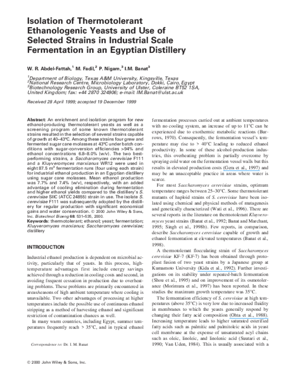 (PDF) Isolation of thermotolerant ethanologenic yeasts and use of selected strains in industrial ...