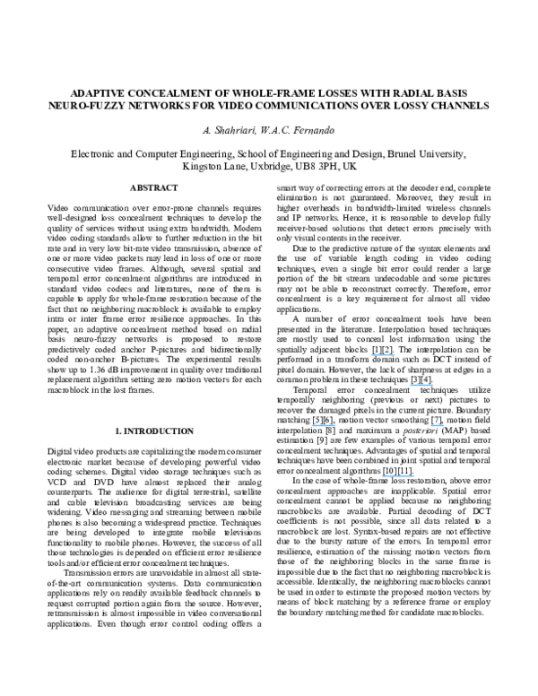 Pdf Adaptive Error Concealment With Radial Basis Neuro Fuzzy Networks For Video Communication