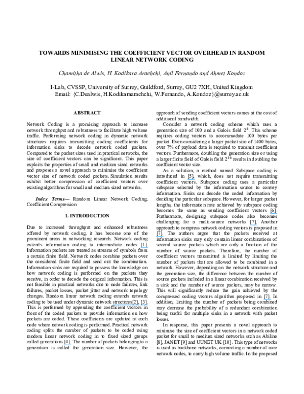 Pdf Towards Minimising The Coefficient Vector Overhead In Random