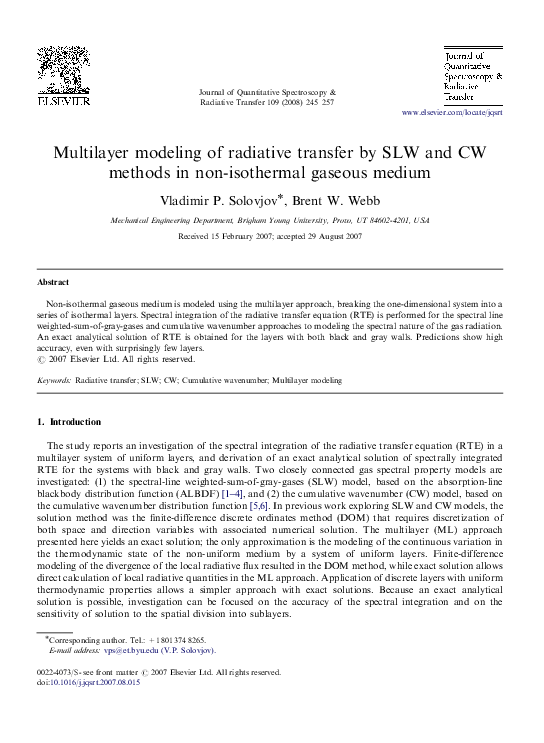(PDF) Multilayer modeling of radiative transfer by SLW and CW methods ...