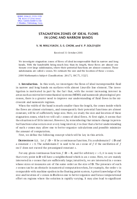 (PDF) Stagnation zones of ideal flows in long and narrow bands
