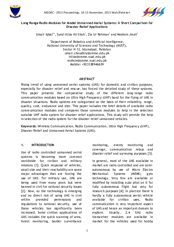 (PDF) Long Range Radio Communication Modules for Model UAS: A Short ...