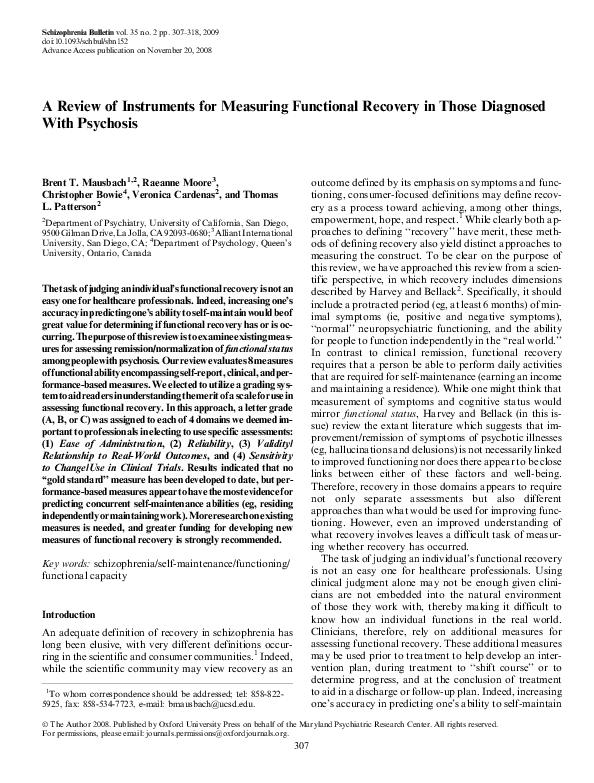 (PDF) A Review of Instruments for Measuring Functional Recovery in ...