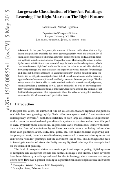 (PDF) Large-scale Classification of Fine-Art Paintings: Learning The Right Metric on The Right ...