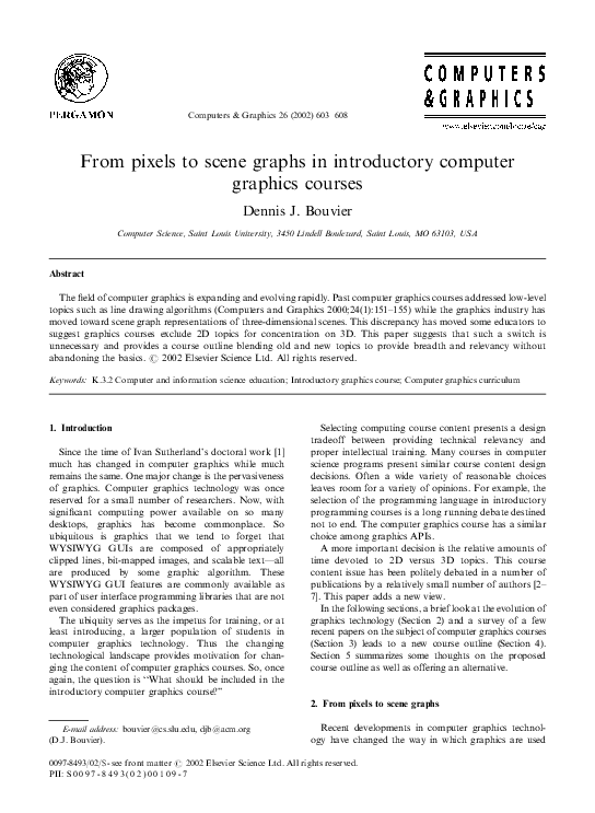 (PDF) From pixels to scene graphs in introductory computer graphics courses