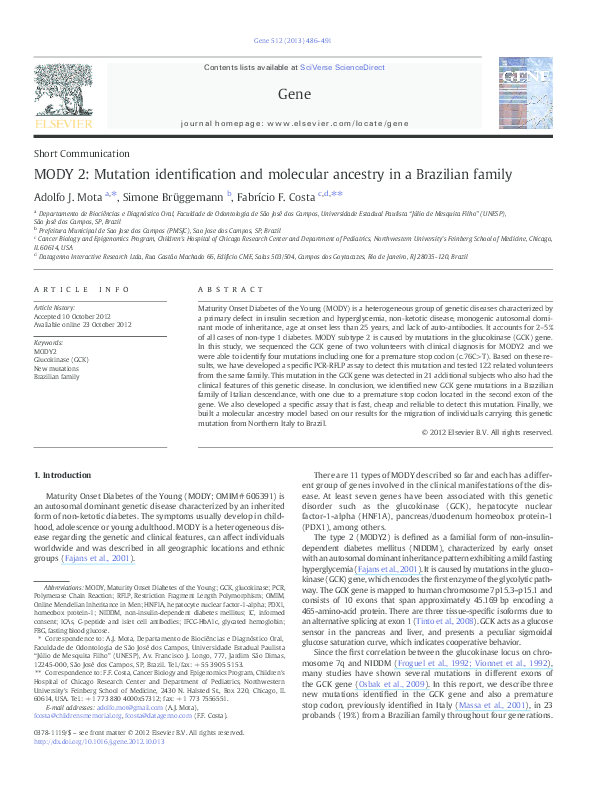 (PDF) MODY 2: Mutation identification and molecular ancestry in a ...